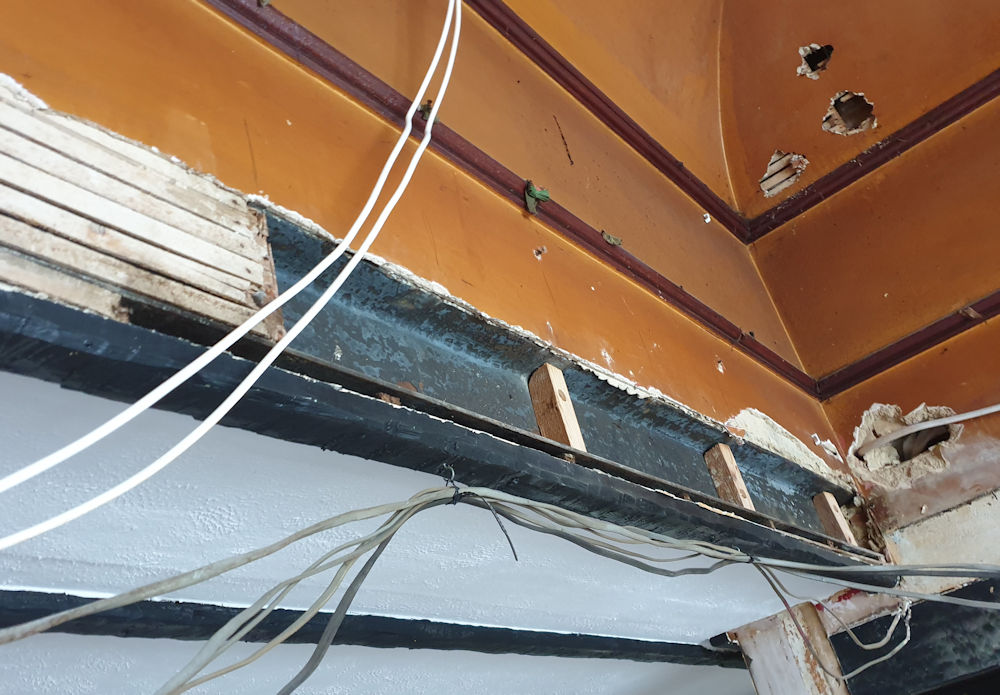 Plastering the big steel I beam | The Salutation - Restoration