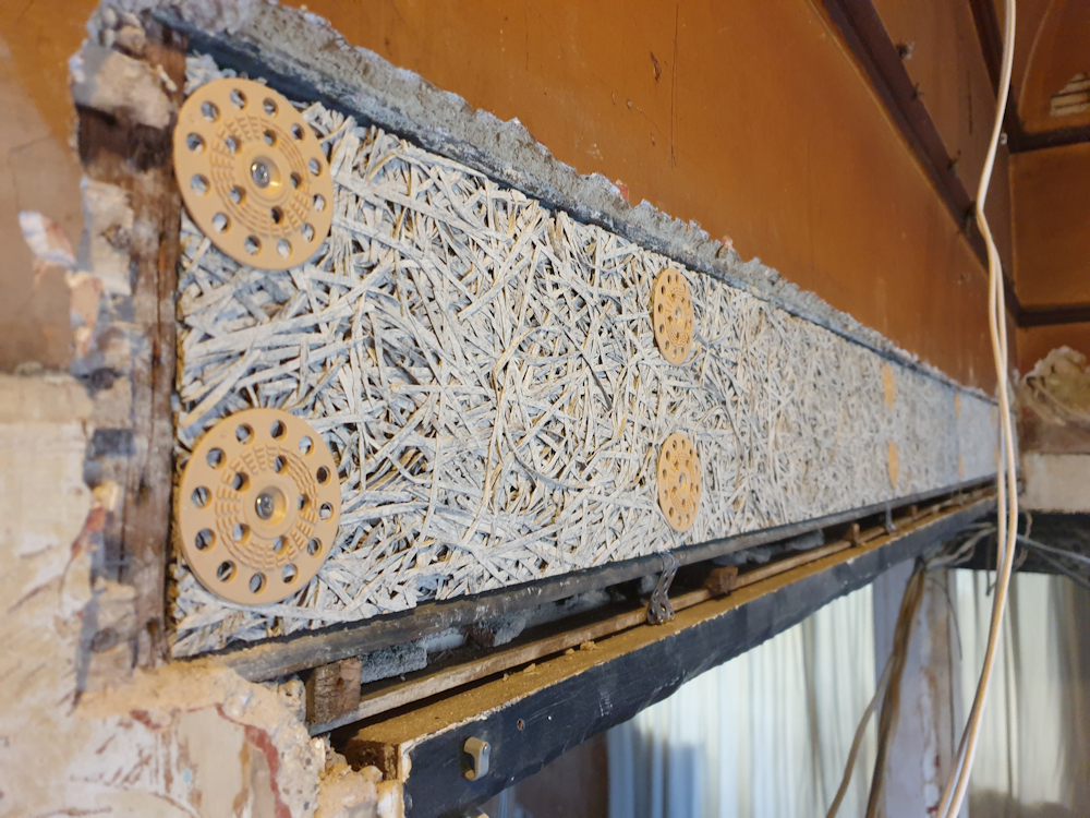 Plastering the big steel I beam | The Salutation - Restoration